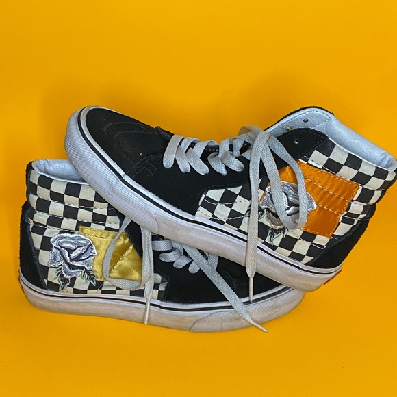 Vans | Shoes | Checkered High Top Vans With Satin Patch Work | Poshmark